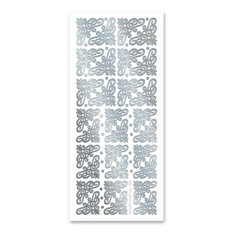 SELF ADHESIVE STICKERS CURL CORNERS SILVER -XL768U-02 — Bevs Cross Crafts