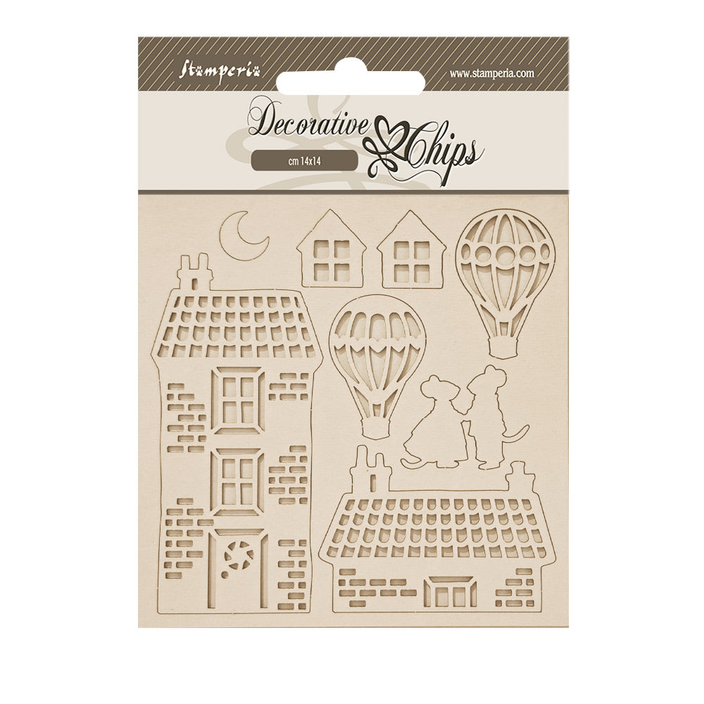 STAMPERIA DEC CHIPS 14 X 14CM FAMILY HOUSE AND BALLOONS - SCB281 ( PRE ...